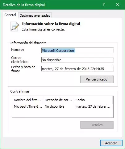 Propriedades do arquivo do Windows 10 - detalhes da assinatura digital 1