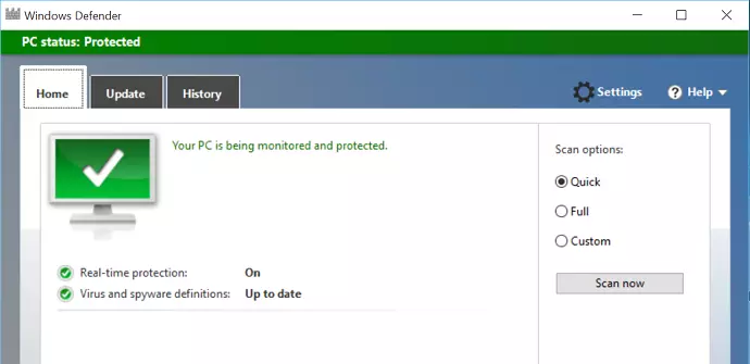 Windows 10-ისთვის Windows Defender აერთიანებს ოფლაინ სკანირებას 12424_1