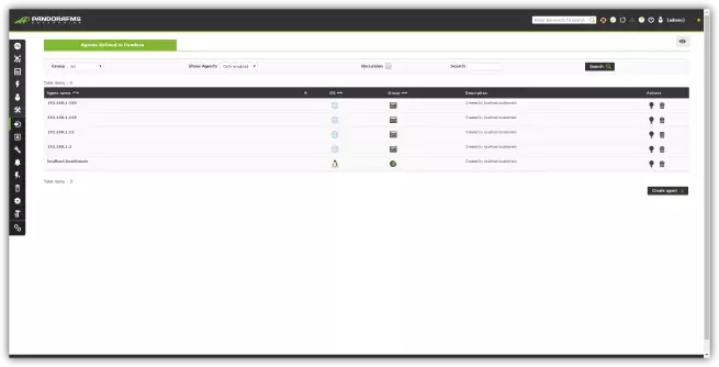 Pandora FMS - Hosts detected in the network