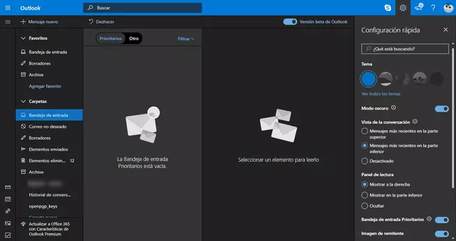 Outlook Dark Mode aktivéiert