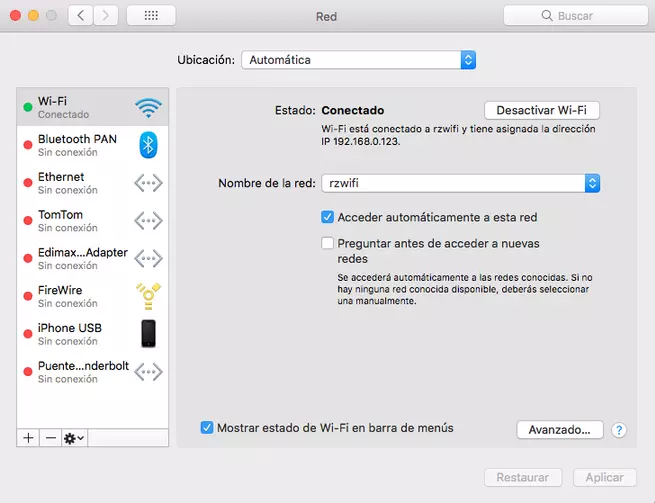 Wi-Fi beállítások a macOS rendszerben