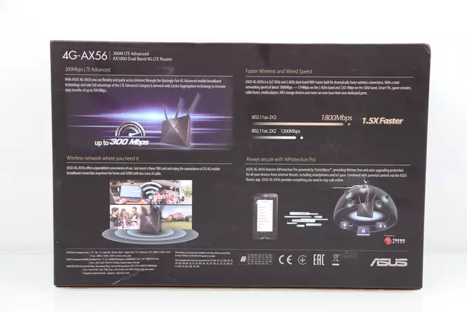 4G राउटर बॉक्स का पिछला भाग ASUS 4G-AX56