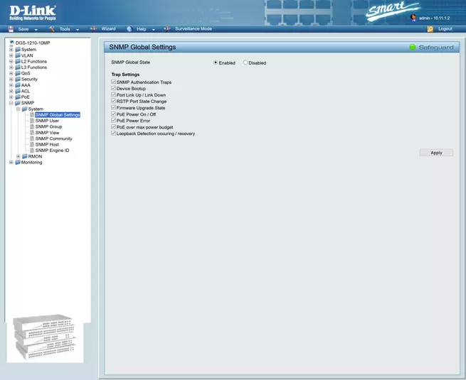 D-Link DGS-1210-10MP: Iloiloga o lenei Gigabit PoE + ma le kili 23494_121