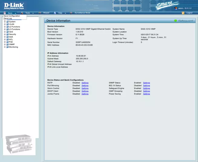 D-Link DGS-1210-10MP: Dib u eegista Gigabit PoE+ iyo beddelka bilaa faneedka 23494_35