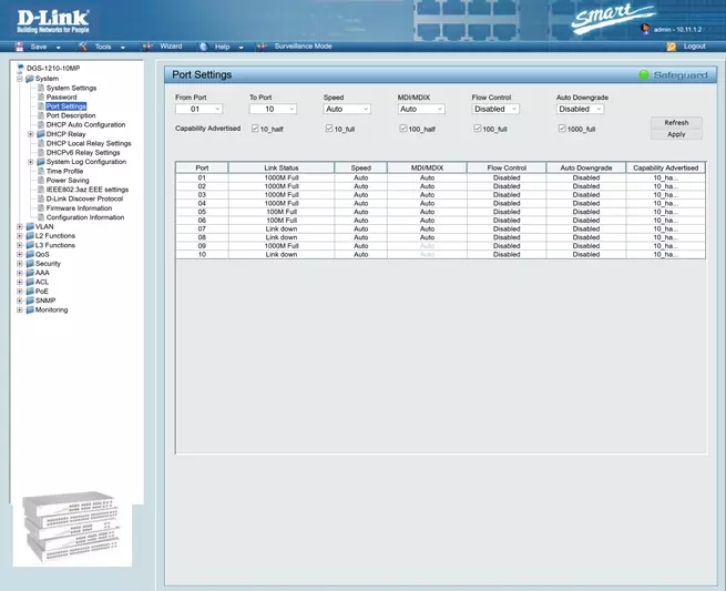 D-Link DGS-1210-10MP: Dib u eegista Gigabit PoE+ iyo beddelka bilaa faneedka 23494_39