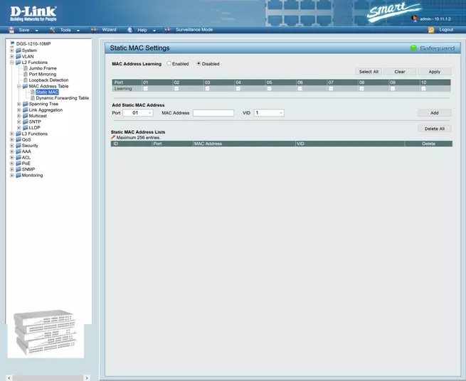 D-Link DGS-1210-10MP: Dib u eegista Gigabit PoE+ iyo beddelka bilaa faneedka 23494_67