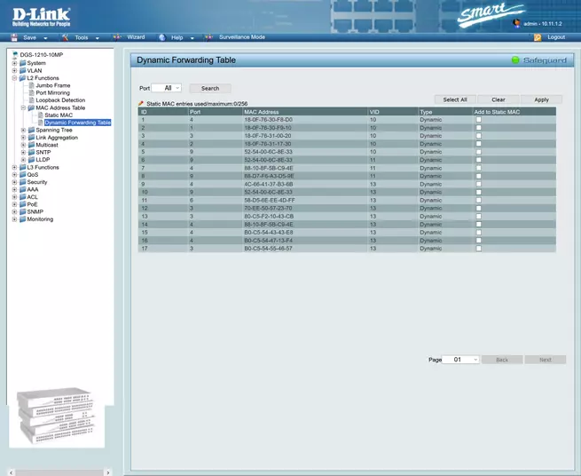 D-Link DGS-1210-10MP: Dib u eegista Gigabit PoE+ iyo beddelka bilaa faneedka 23494_68