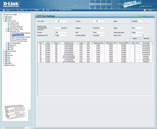 D-Link DGS-1210-10MP: Dib u eegista Gigabit PoE+ iyo beddelka bilaa faneedka 23494_70