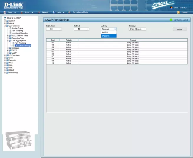 D-Link DGS-1210-10MP: Dib u eegista Gigabit PoE+ iyo beddelka bilaa faneedka 23494_75