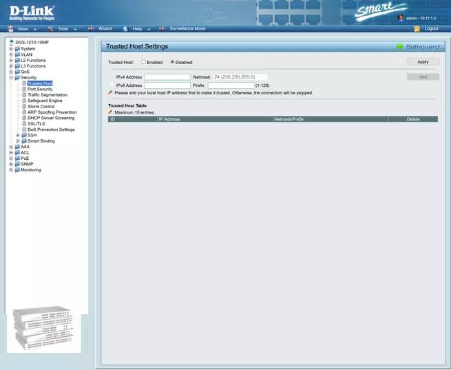 D-Link DGS-1210-10MP: Iloiloga o lenei Gigabit PoE + ma le kili 23494_93