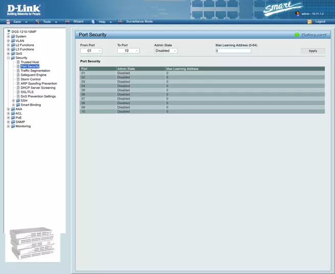 D-Link DGS-1210-10MP: Dib u eegista Gigabit PoE+ iyo beddelka bilaa faneedka 23494_94