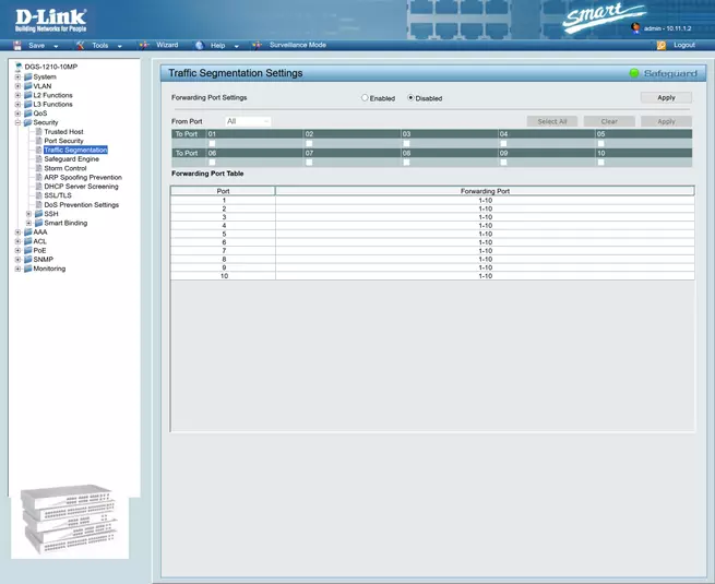 D-Link DGS-1210-10MP: Dib u eegista Gigabit PoE+ iyo beddelka bilaa faneedka 23494_95