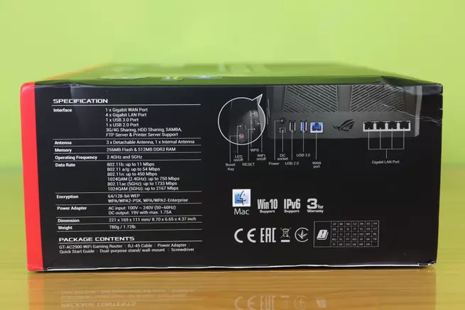 ASUS ROG Rapture GT-AC2900 ဂိမ်း router box ၏ညာဘက်ခြမ်း