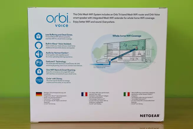 പ്രധാന ഫീച്ചറുകളുള്ള NETGEAR Orbi Voice RBK50V കേസിന്റെ പിൻഭാഗം