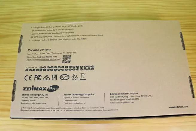 Edimax GS-5416PLC PoE+ lülituskarbi tagakülg