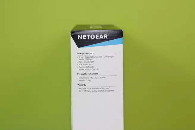 NETGEAR GS108LP నిర్వహించబడని స్విచ్ బాక్స్ యొక్క ఎడమ వైపు