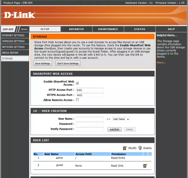 D-Link DIR-505: Tinjauan ngeunaan router Wi-Fi saku ieu sareng repeater kalayan port USB 25054_64