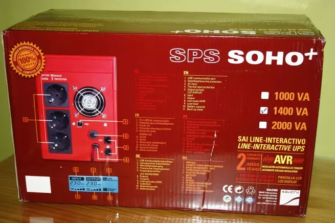 View of the back of the Salicru SPS SOHO 1400VA box