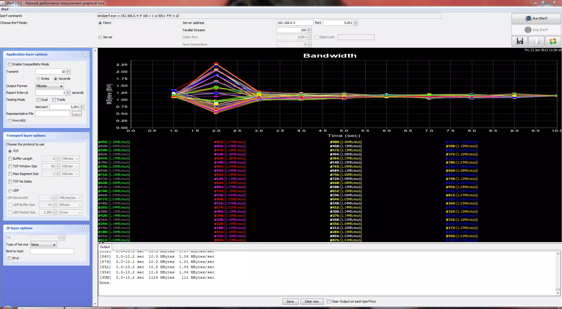 100 JPerf LAN થ્રેડો