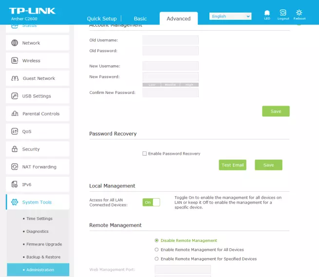 TP-LINK Archer C2600: Advanced firmware menu