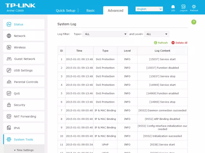 TP-LINK Archer C2600: Avansert fastvaremeny