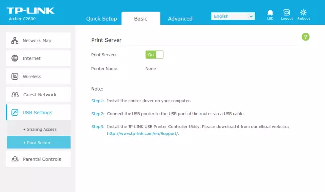 TP-LINK Archer C2600: Pagtuki sa batakang menu