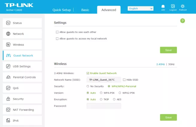 TP-LINK Archer C2600: Menu tal-firmware avvanzat