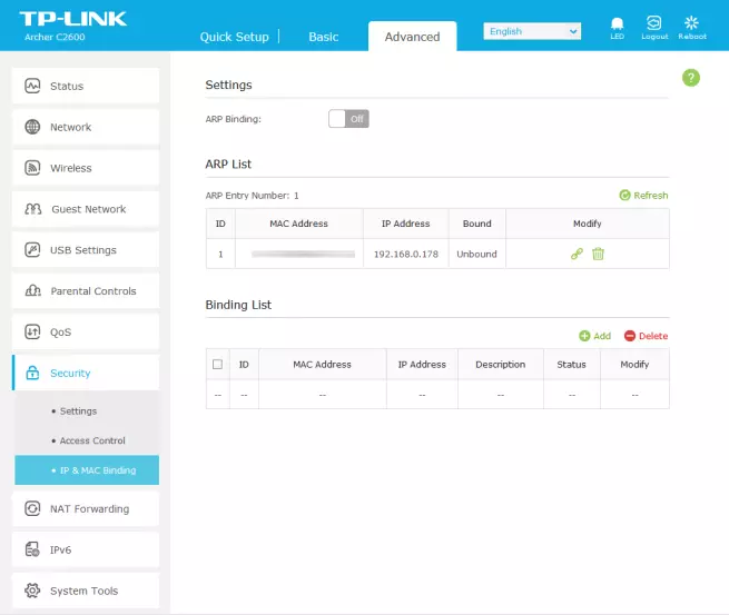 TP-LINK Archer C2600: Advanced firmware menu