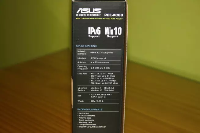 Az ASUS PCE-AC88 kártya műszaki adatai