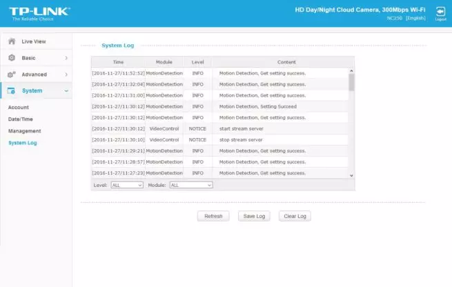 TP-Link NC250: Analisis kaméra IP ieu sareng ngarékam HD 720p 25530_43