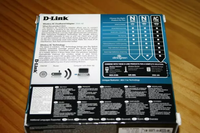 Ukubuka emuva kwebhokisi le-D-Link DWA-182