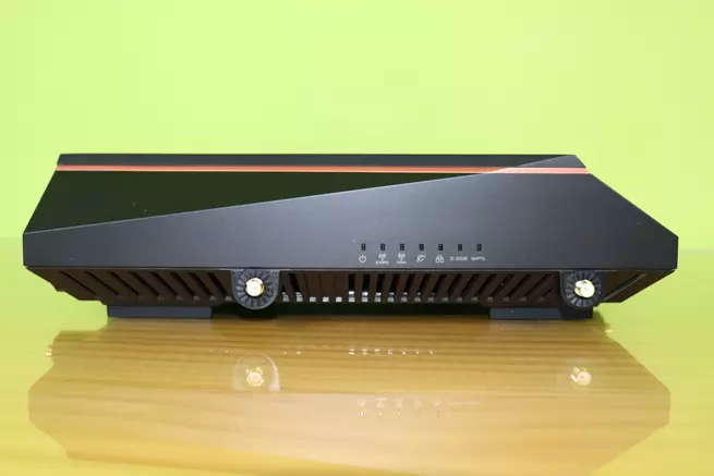 Front of the ASUS ROG Rapture GT-AX11000 router with all the equipment status LEDs