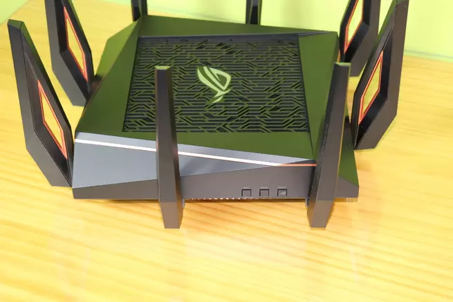 View of the ASUS ROG Rapture GT-AX11000 gaming router with the 8 external antennas