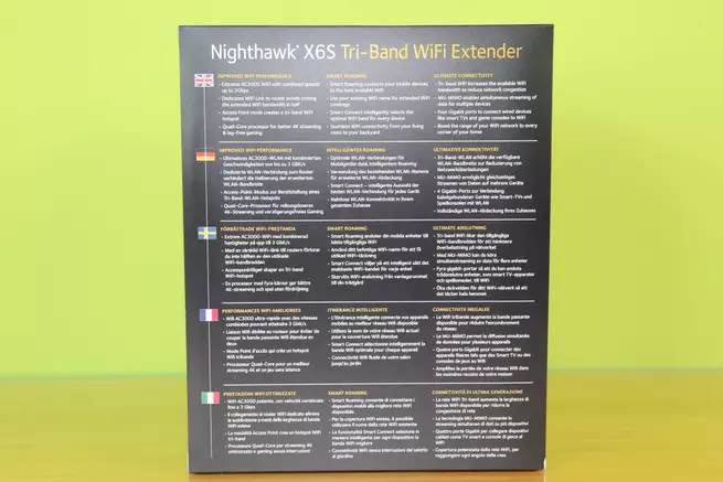 NETGEAR EX8000 trīsjoslu Wi-Fi atkārtotāja kastes aizmugure