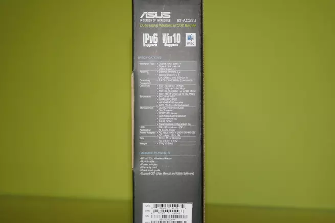 ASUS RT-AC52U B1 bitarap marşrutizator gutusynyň çep tarapy