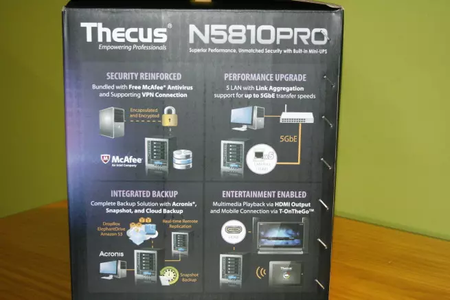 Thecus N5810PRO kuti në anën e majtë me softuer