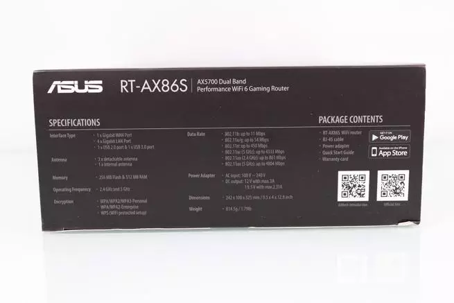 Linkerkant van die ASUS RT-AX86S router boks in detail