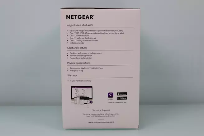 NETGEAR WAC564 Wi-Fi リピーターの左側の詳細