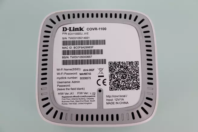 Bottom of the D-Link COVR-1103 mesh wifi system