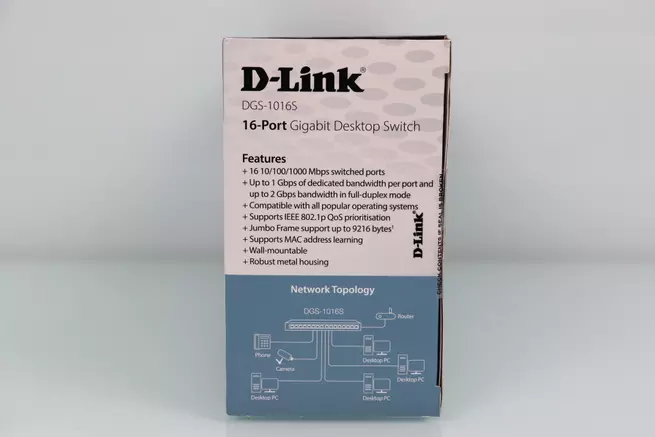 Tampilan sisih tengen D-Link DGS-1016S kothak saklar unmanaged