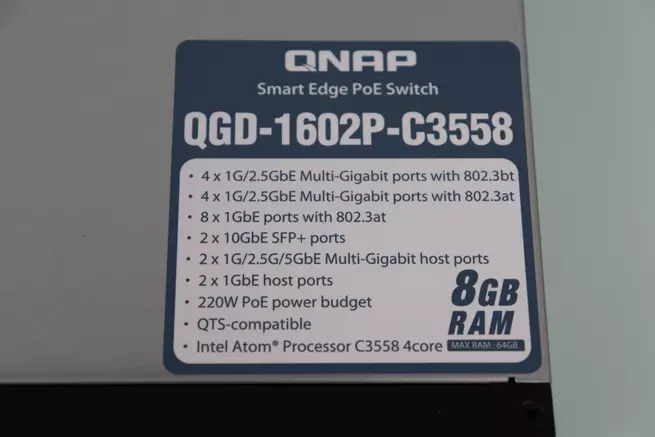 QNAP QGD-1602P გადამრთველის ტექნიკური მახასიათებლები