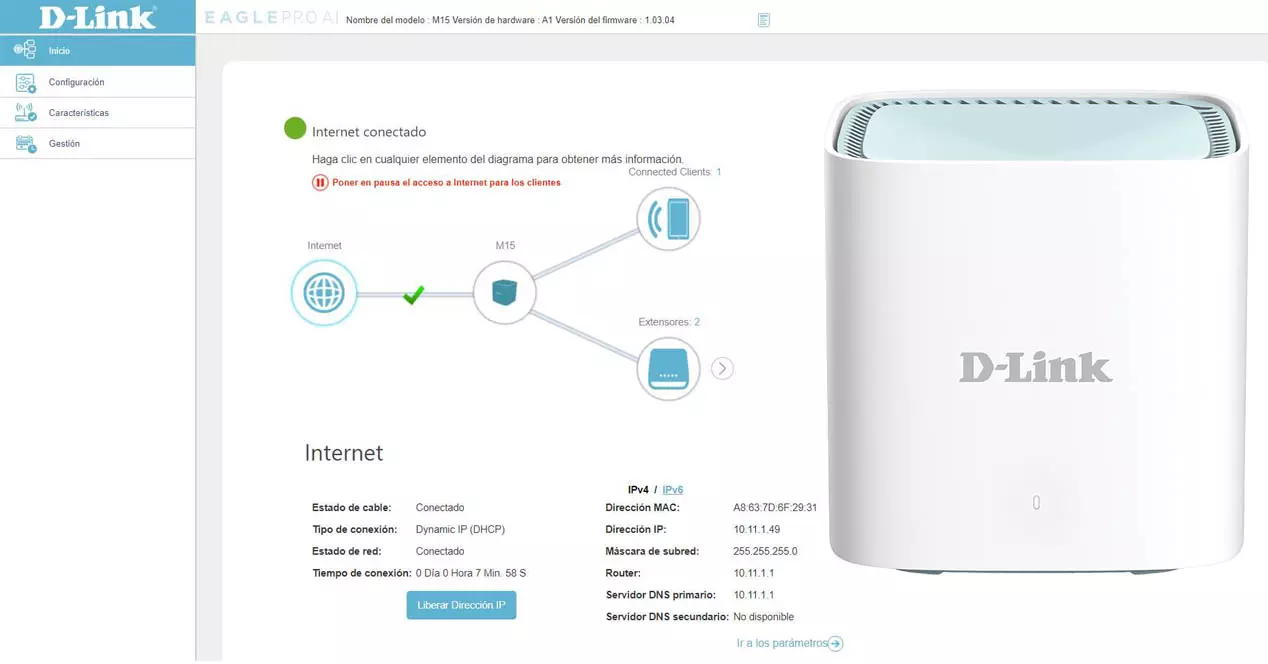 D-Link EAGLE PRO AI M15 programinės įrangos konfigūravimo parinktys