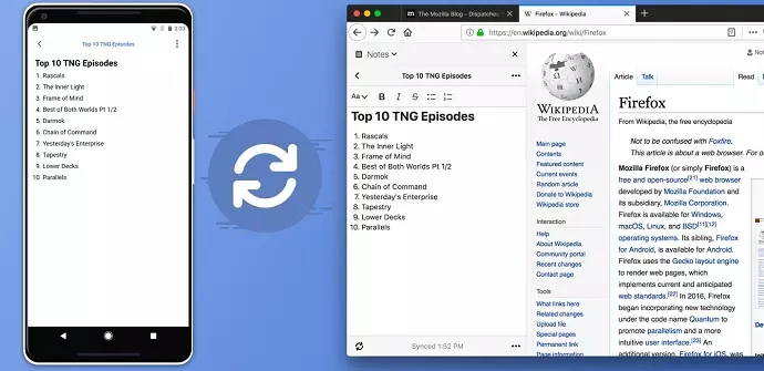 การซิงโครไนซ์ Firefox NOTEs ระหว่างอุปกรณ์